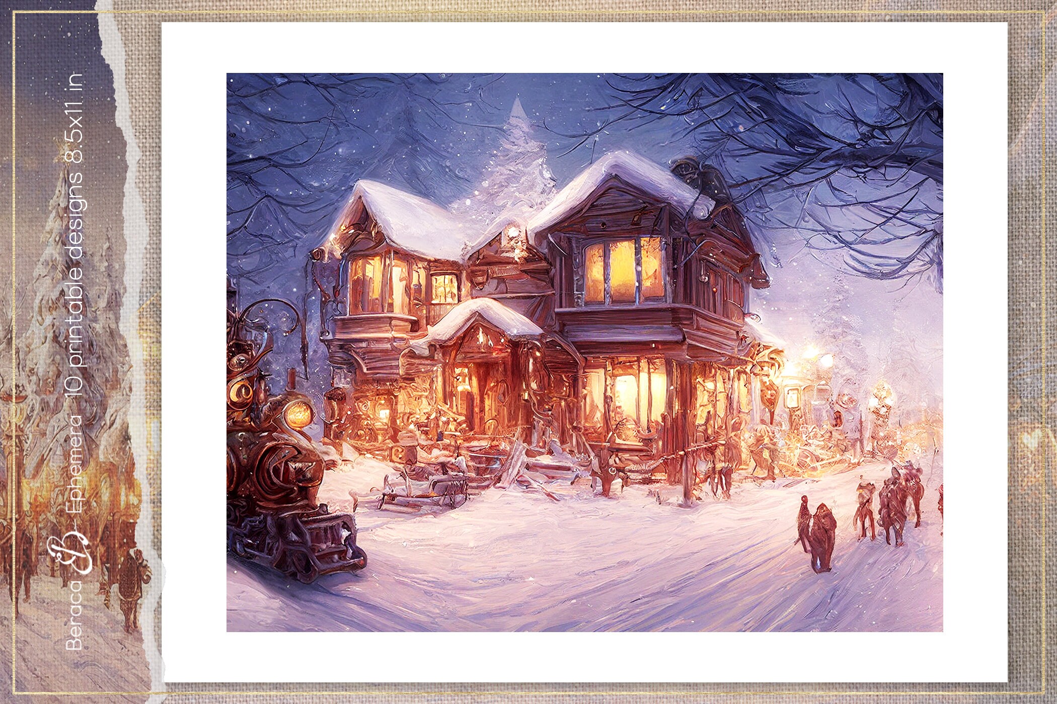 Steampunk Christmas Digital Paper, Vintage Winter, Christmas Night ...