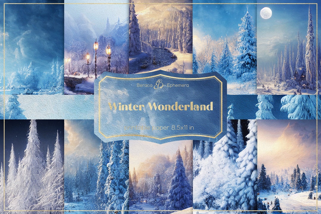 Winter Wonderland Digital Paper, Printable Pages, Snow Landscape ...