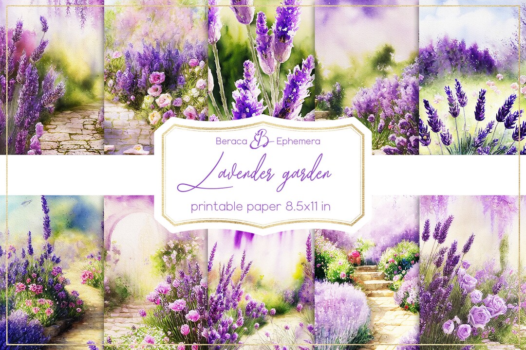 Lavender Garden Digital Paper, Printable Paper, Purple Flowers ...
