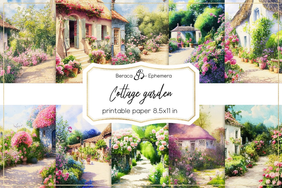 Cottage Garden Digital Paper, Printable Paper, Flower Garden Background ...