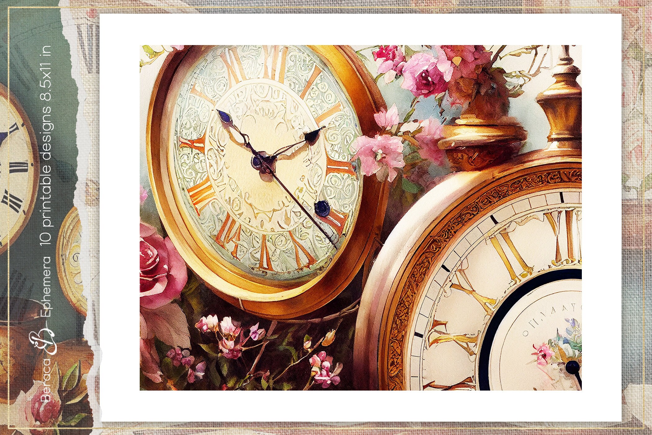 Vintage Clocks Digital Paper, Printable Paper, Victorian Clocks ...