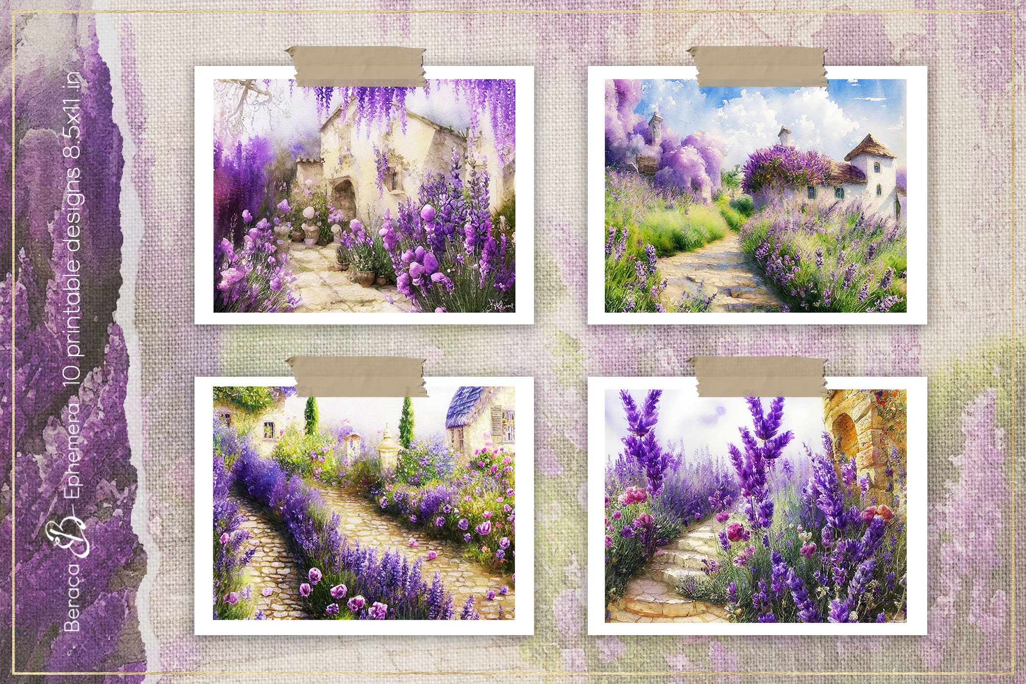 French Lavender Digital Paper, Printable Paper, Purple Floral ...