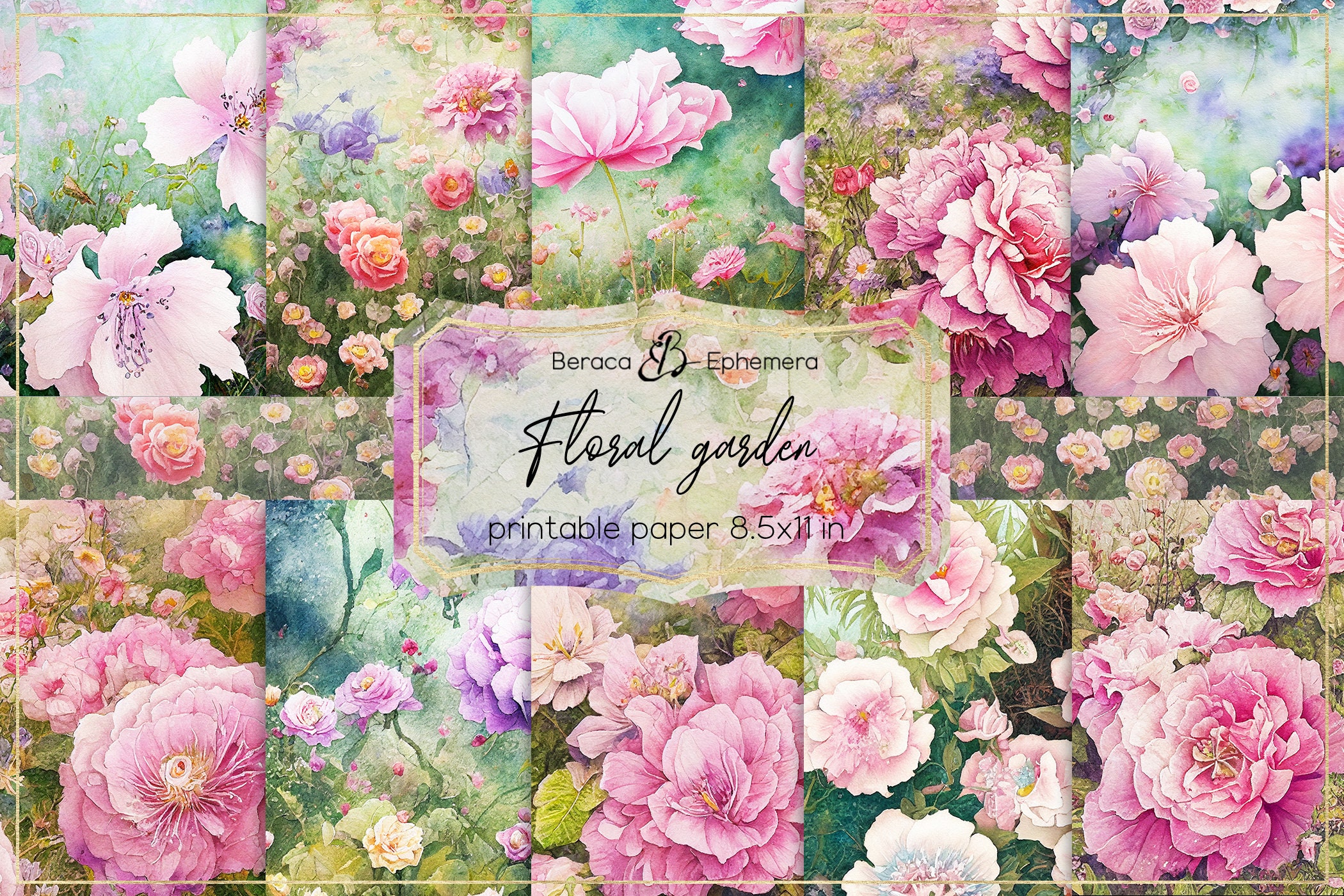 Floral Garden Digital Paper Pink Roses Printable Paper - Etsy