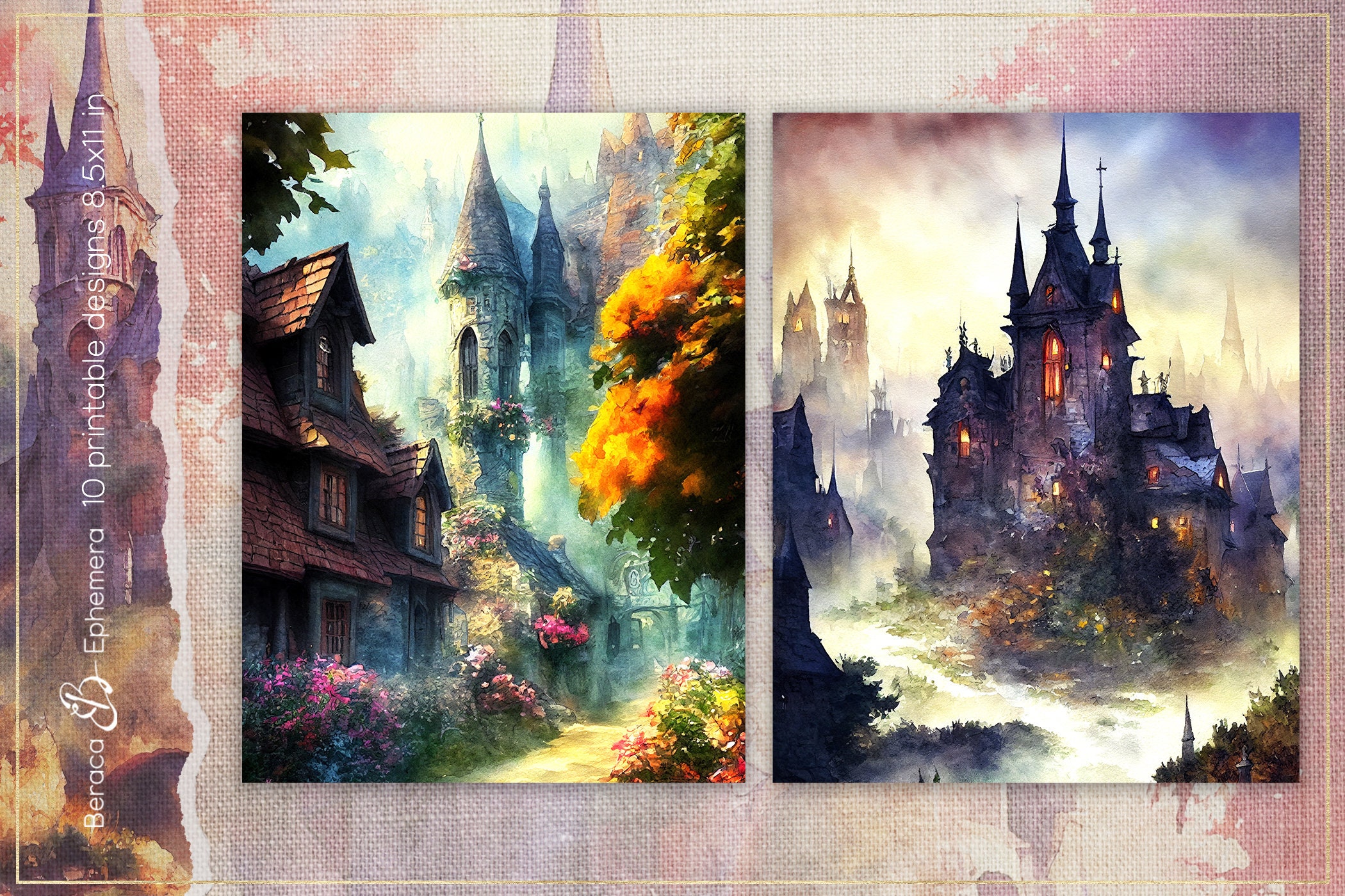 Medieval Castle Digital Paper, Fantasy Castle, Old Village Background ...