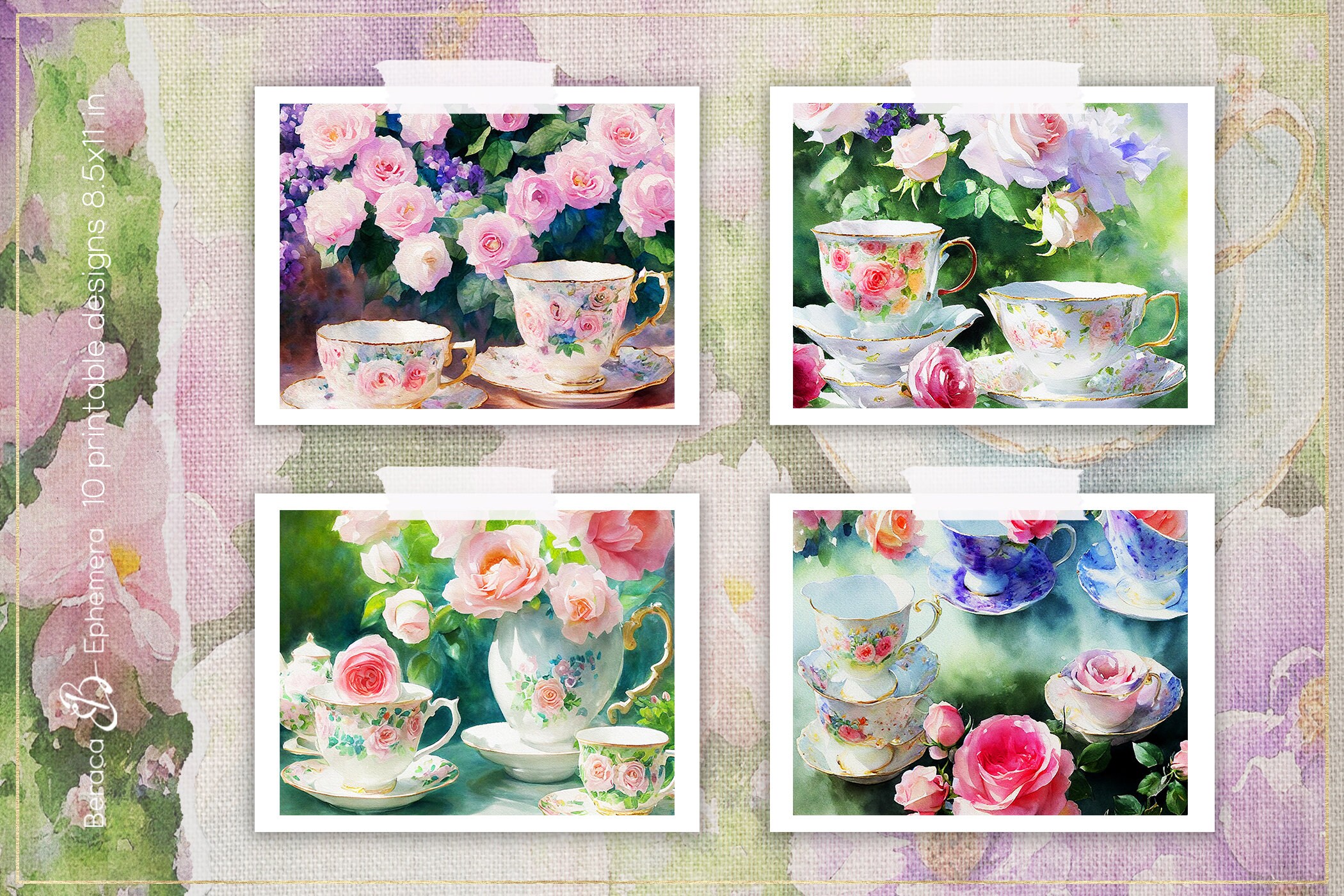English Tea Digital Paper Printable Paper Elegant Floral Tea - Etsy