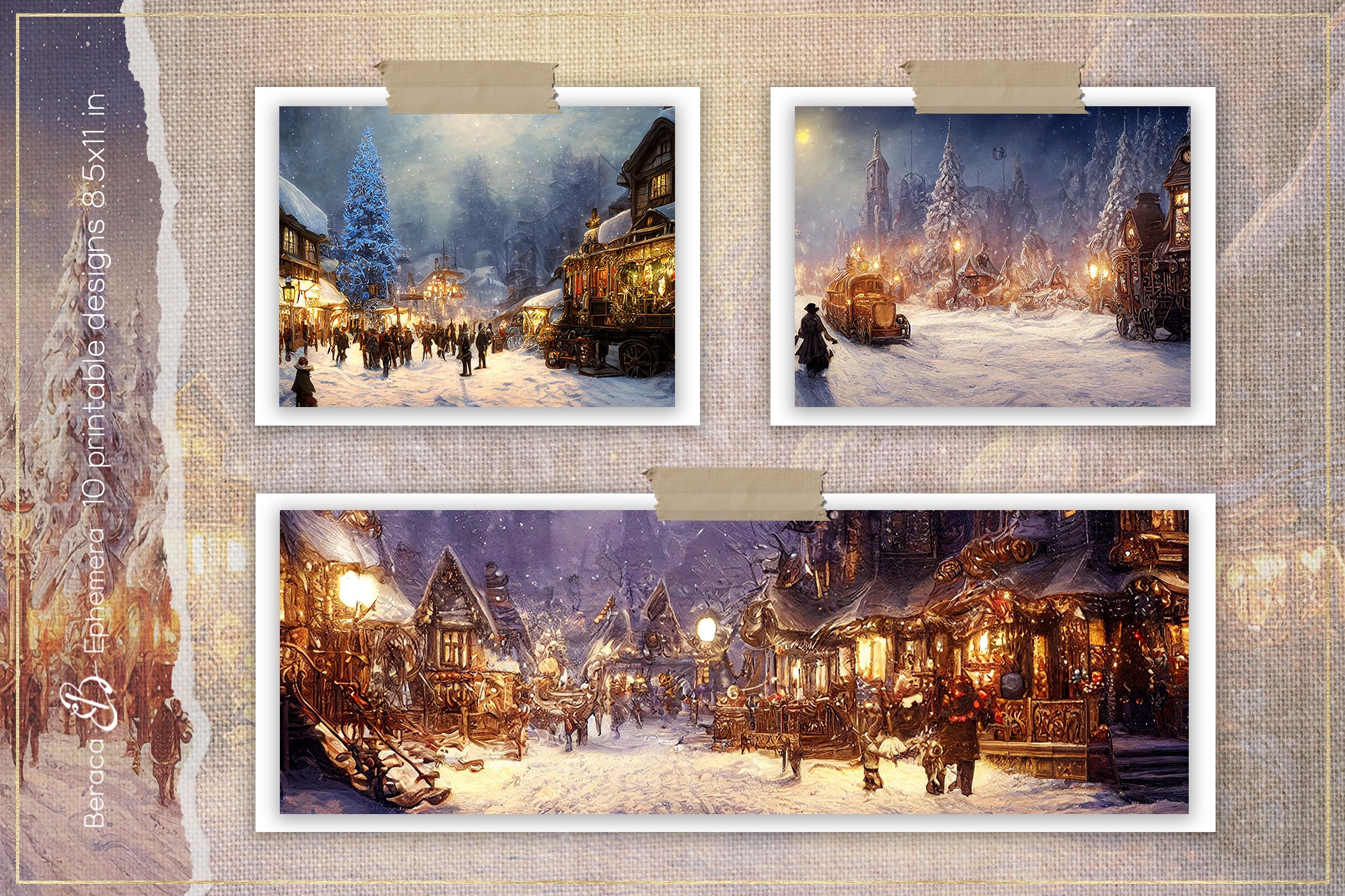 Steampunk Christmas Digital Paper, Vintage Winter, Christmas Night ...