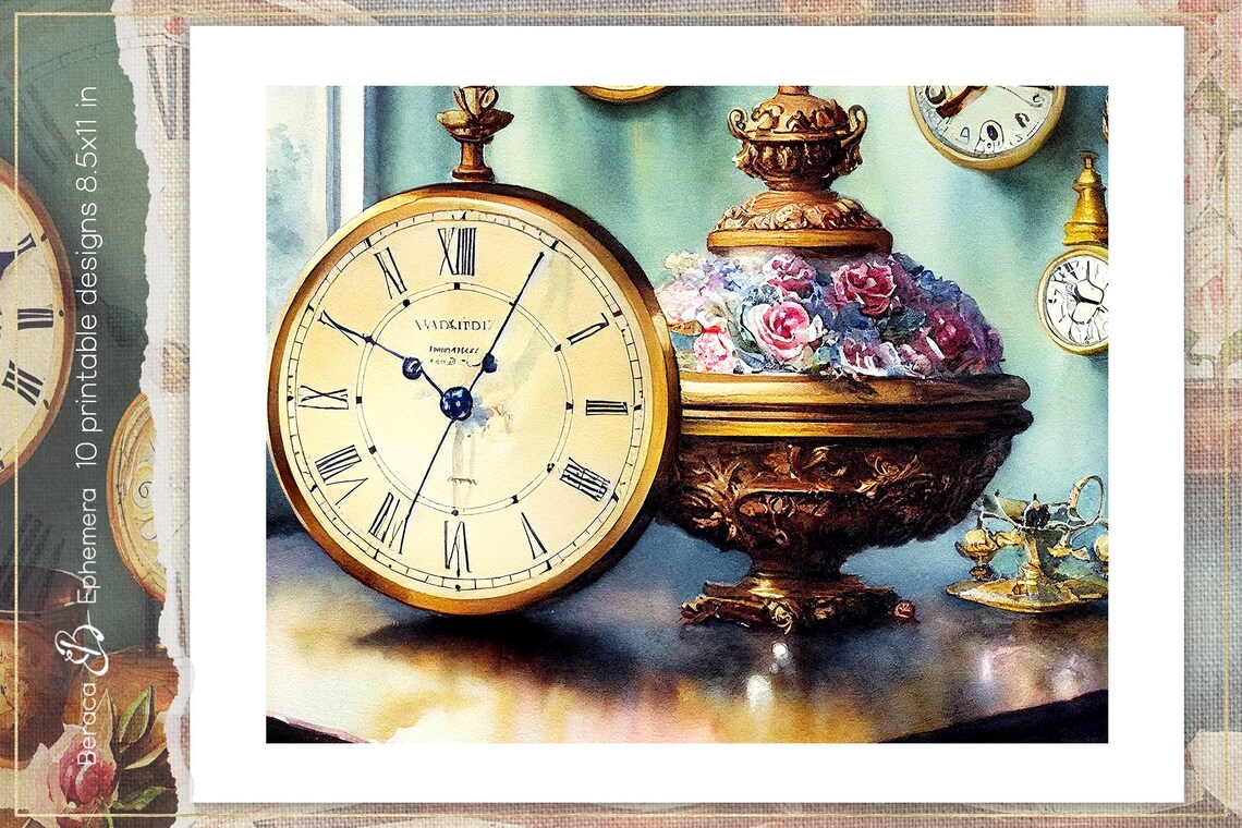 Vintage Clocks Digital Paper Printable Paper Victorian - Etsy