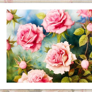 Rose Garden Digital Paper, Printable Paper, Pink Roses Background ...