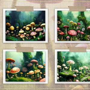 Forest Mushrooms Digital Paper, Printable Paper, Fantasy Forest, Fairy ...