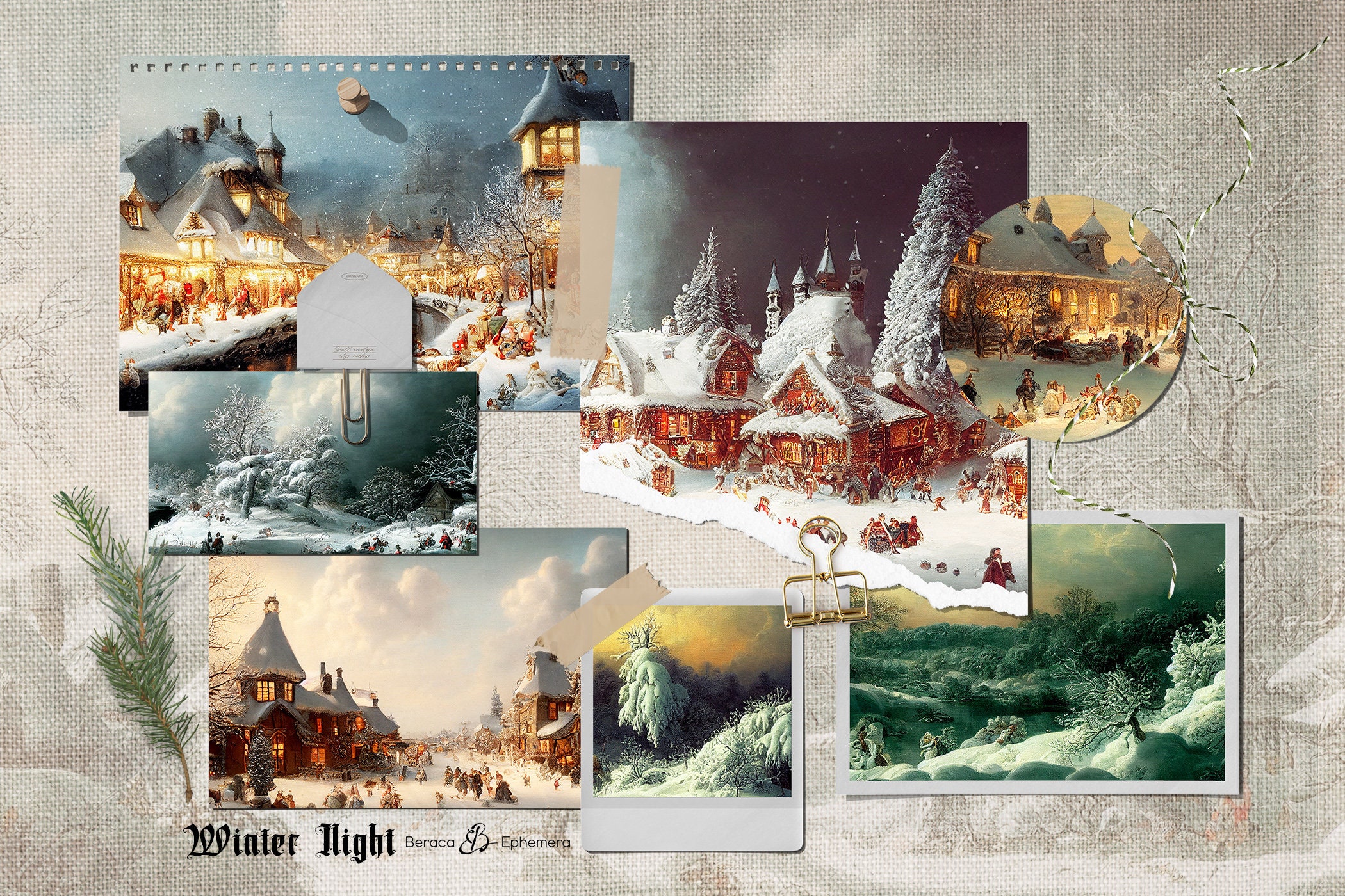 Winter Night Digital Paper, Snow Printable Scrapbook, Winter Landscape ...