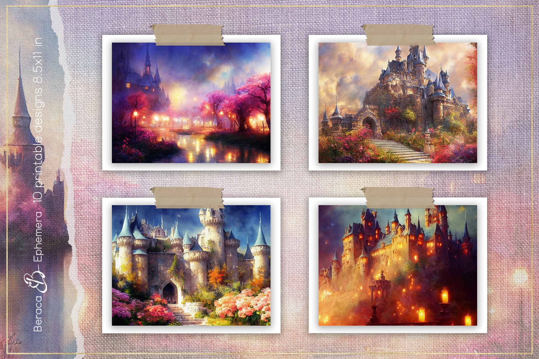 Fantasy Castle Digital Paper, Printable Fairytale Background, Magical ...