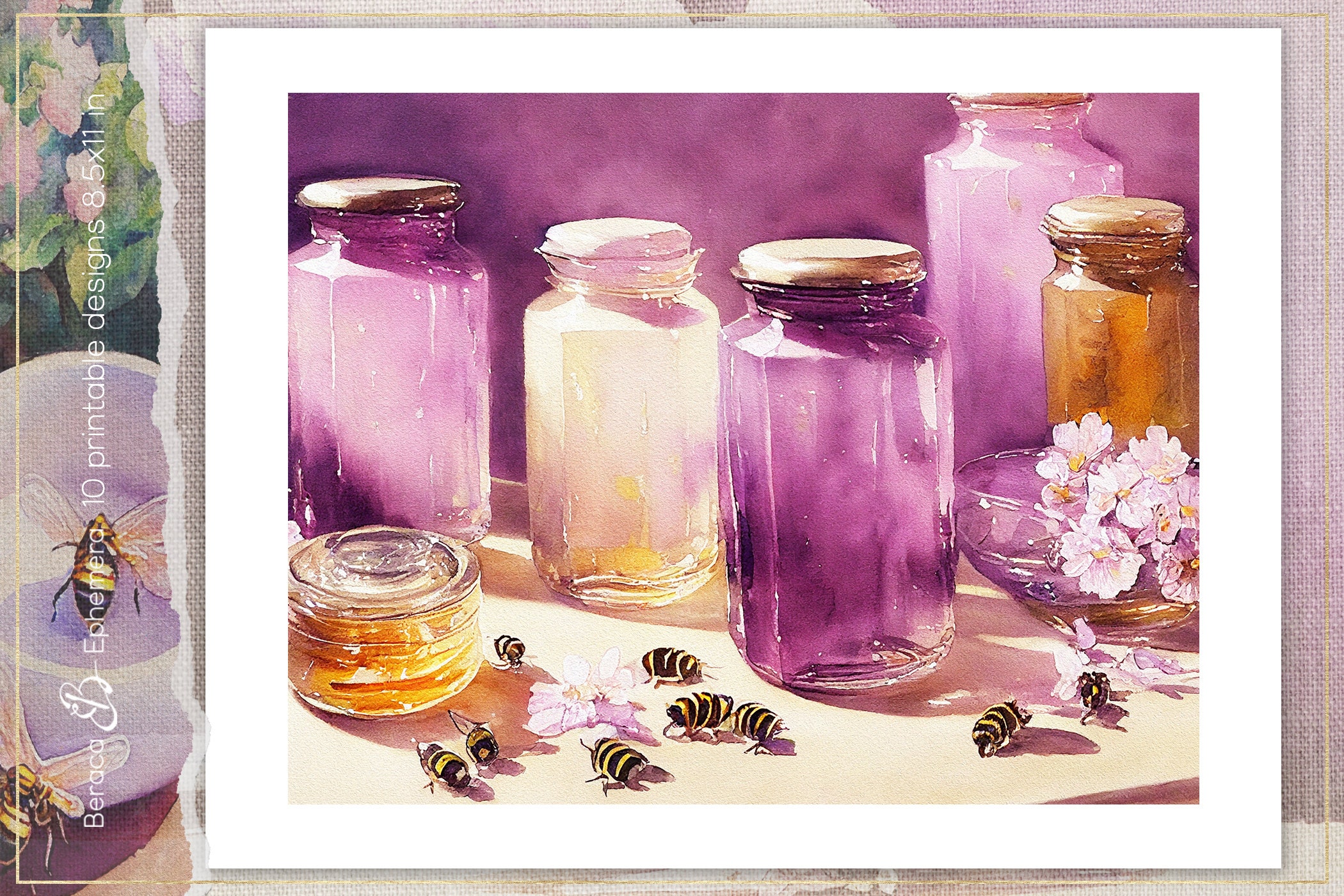 Purple Honey Digital Paper Printable Paper Honey Bee - Etsy