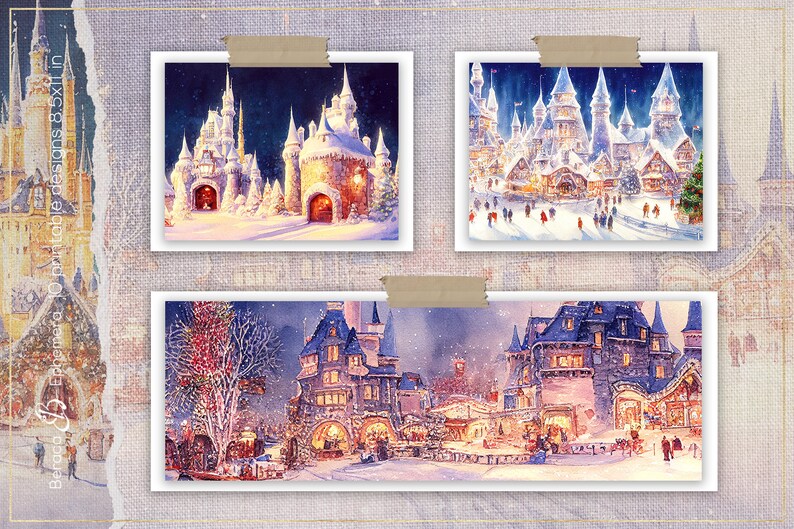 Christmas Castle Digital Paper, Printable Paper, Winter Castle ...