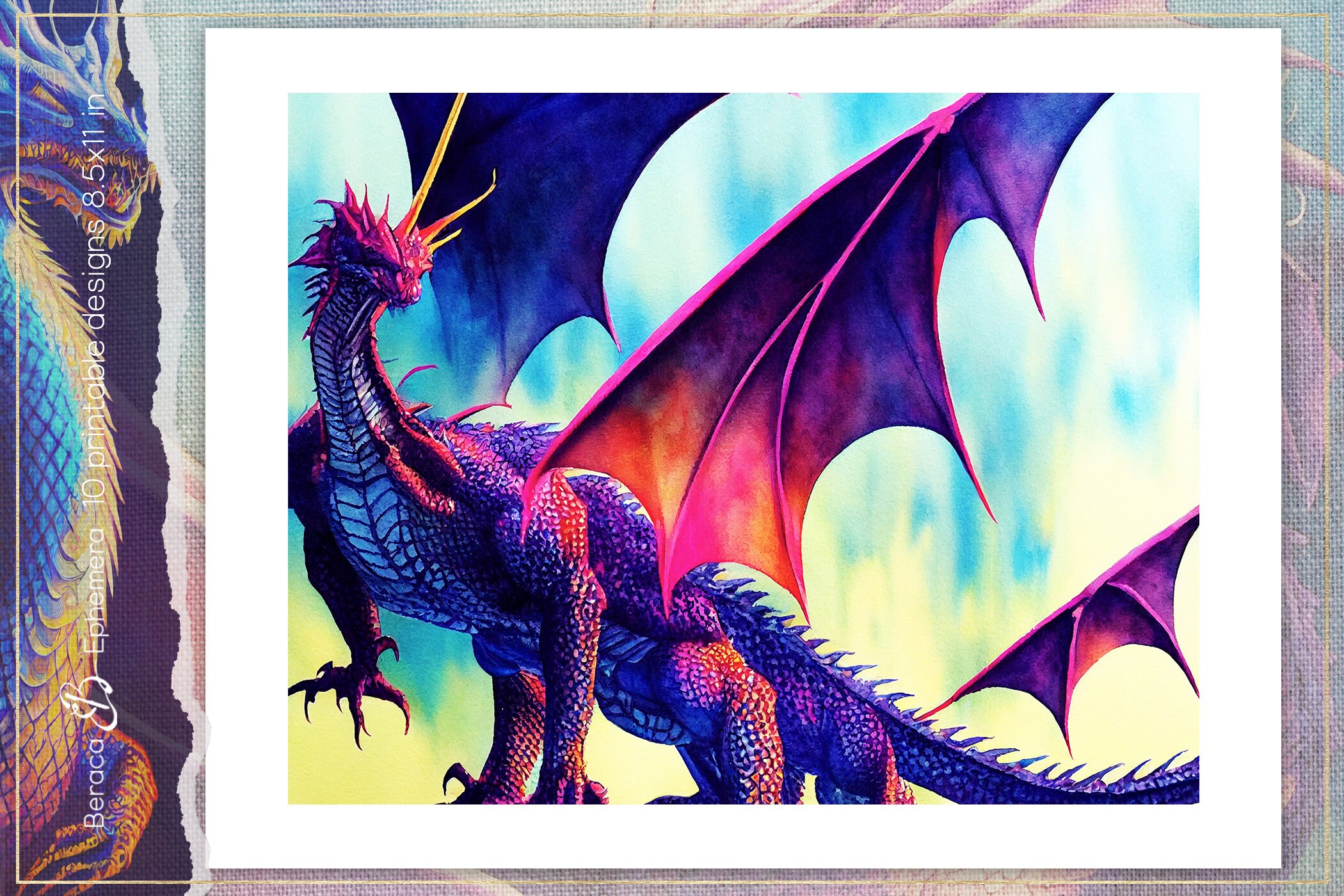 Fire Dragon Digital Paper, Printable Paper, Magical Scrapbooking Paper ...