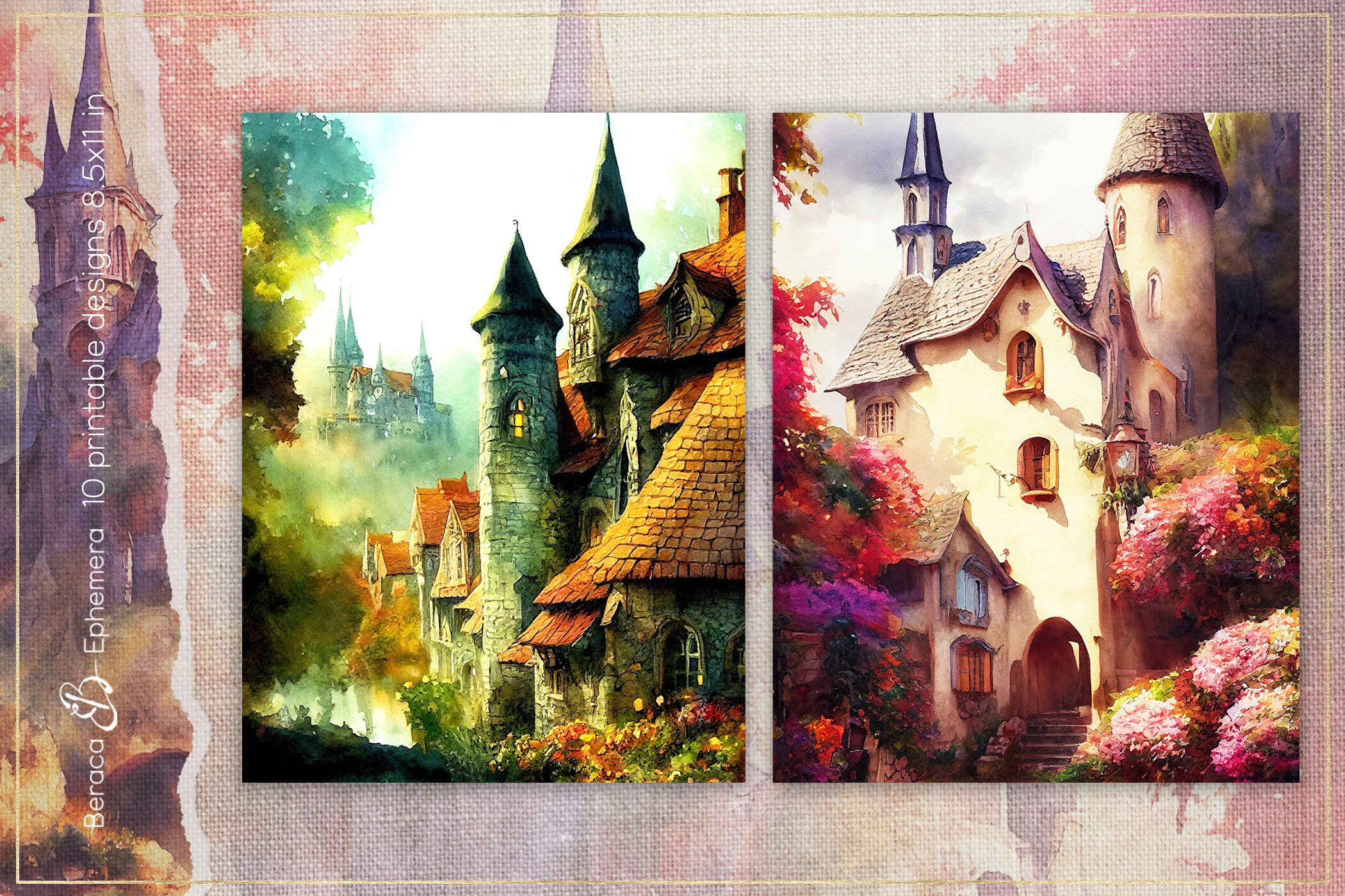 Medieval Castle Digital Paper, Fantasy Castle, Old Village Background ...