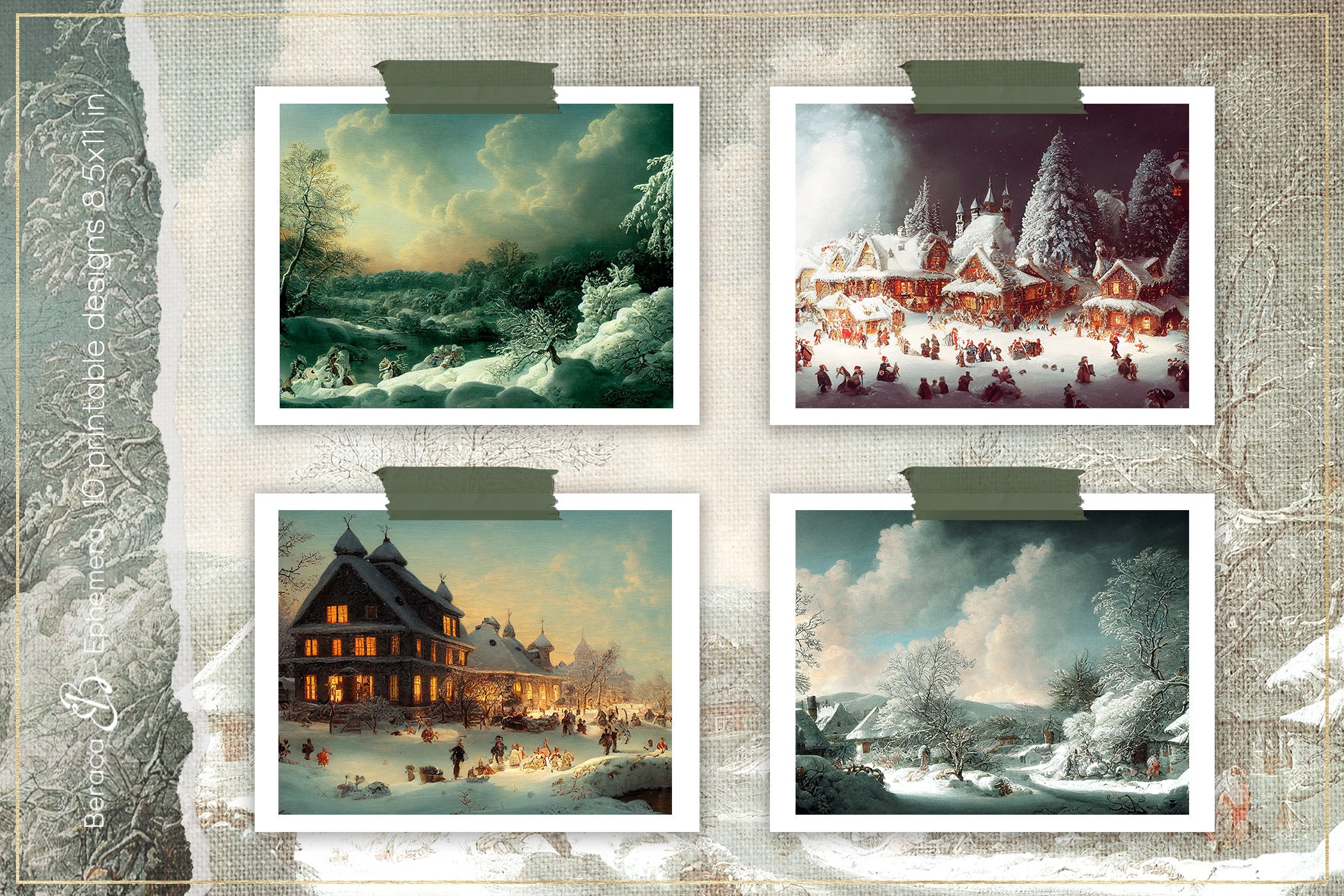 Winter Night Digital Paper, Snow Printable Scrapbook, Winter Landscape ...