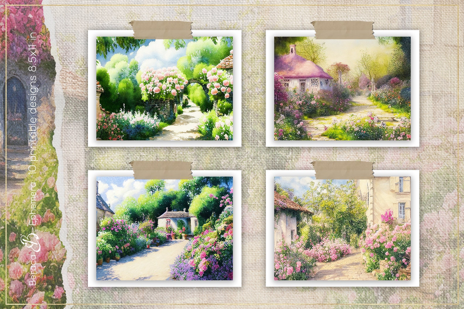 Cottage Garden Digital Paper, Printable Paper, Flower Garden Background ...