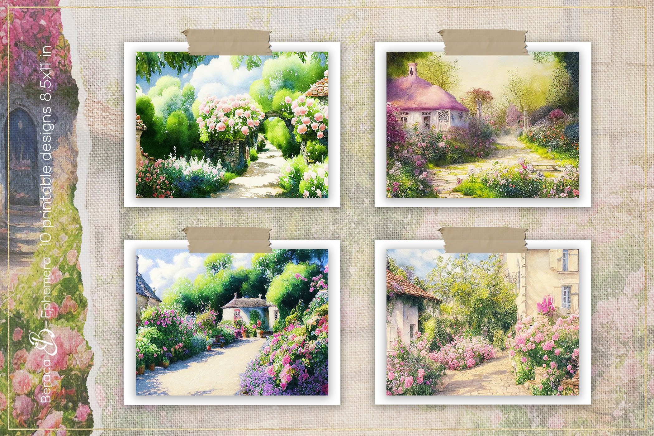 Cottage Garden Digital Paper, Printable Paper, Flower Garden Background ...