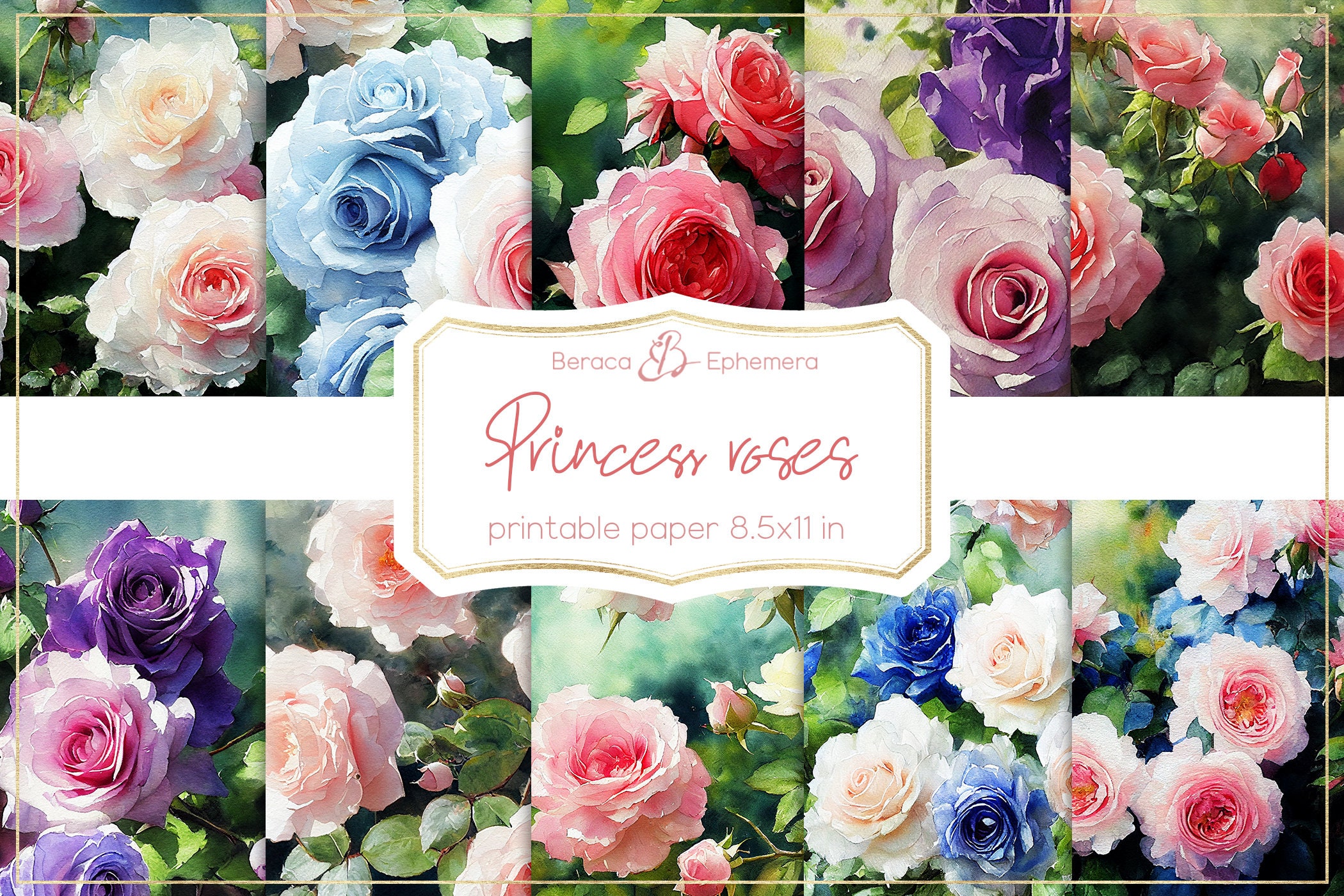 Princess Roses Digital Paper, Printable Paper,pastel Roses Background ...