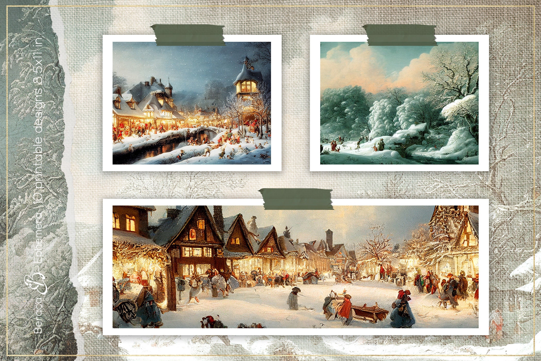 Winter Night Digital Paper, Snow Printable Scrapbook, Winter Landscape ...