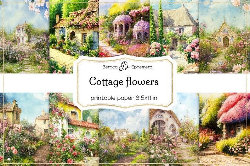Cottage Flowers Digital Paper Vintage Printable Paper Garden - Etsy