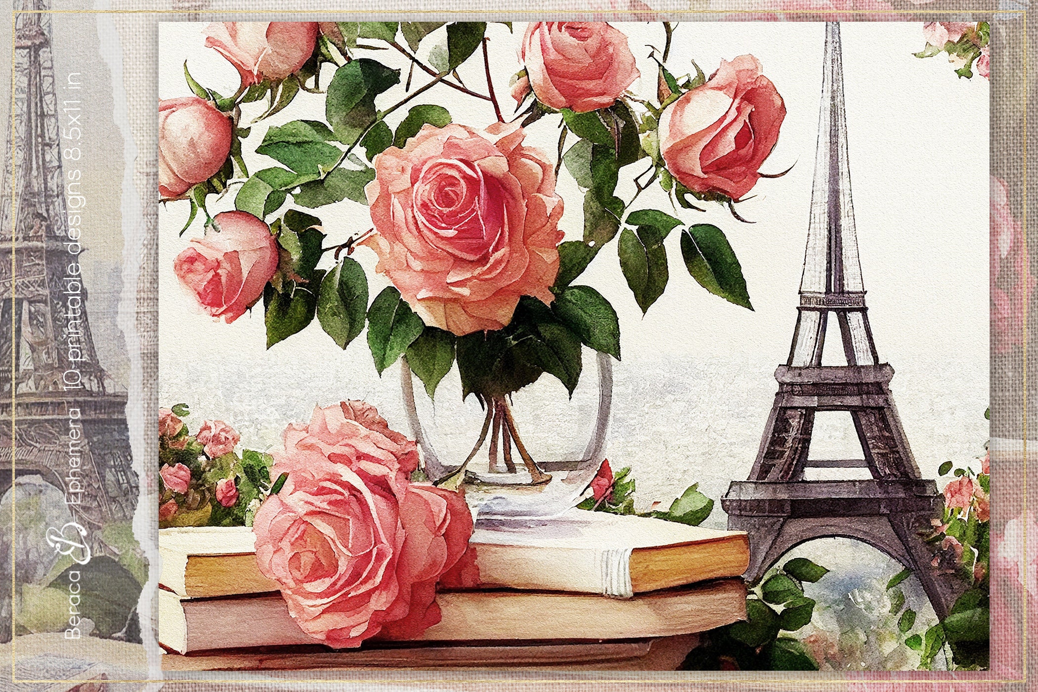 French Books Digital Paper, Printable Paper, Paris Background, Eiffel ...