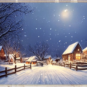 Village Church Digital Paper, Winter Printable Scrapbook, Antique Oil ...