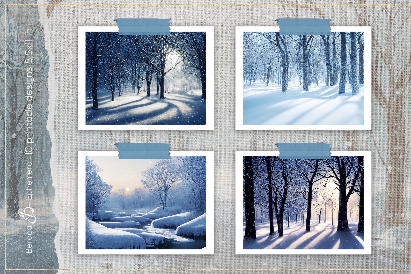 Winter Forest Digital Paper Printable Paper Antique Oil - Etsy