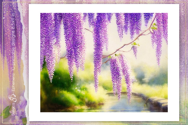 Wisteria Garden Digital Paper, Printable Paper, Purple Background ...