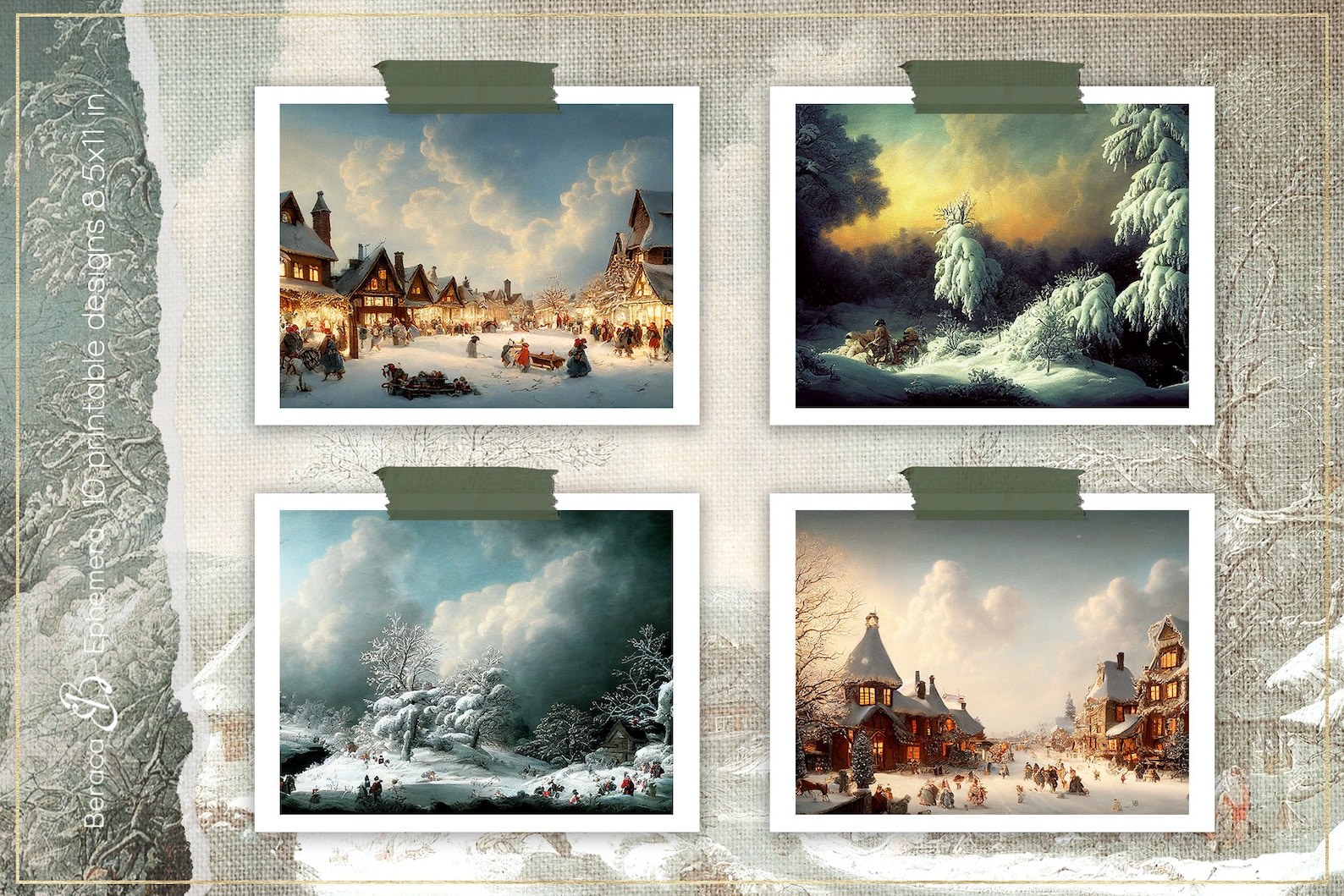 Winter Night Digital Paper, Snow Printable Scrapbook, Winter Landscape ...