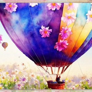 Hot Air Balloon Digital Paper, Printable Paper, Pink Floral Background ...