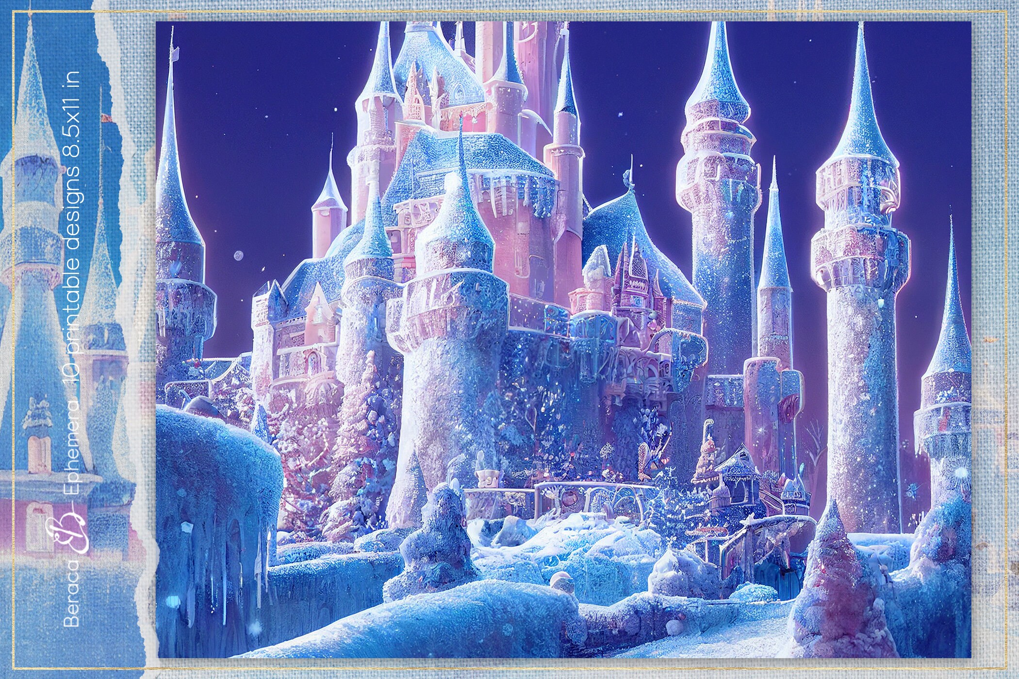 Princess Ice Castle Digital Paper, Printable Paper, Frozen Castle ...