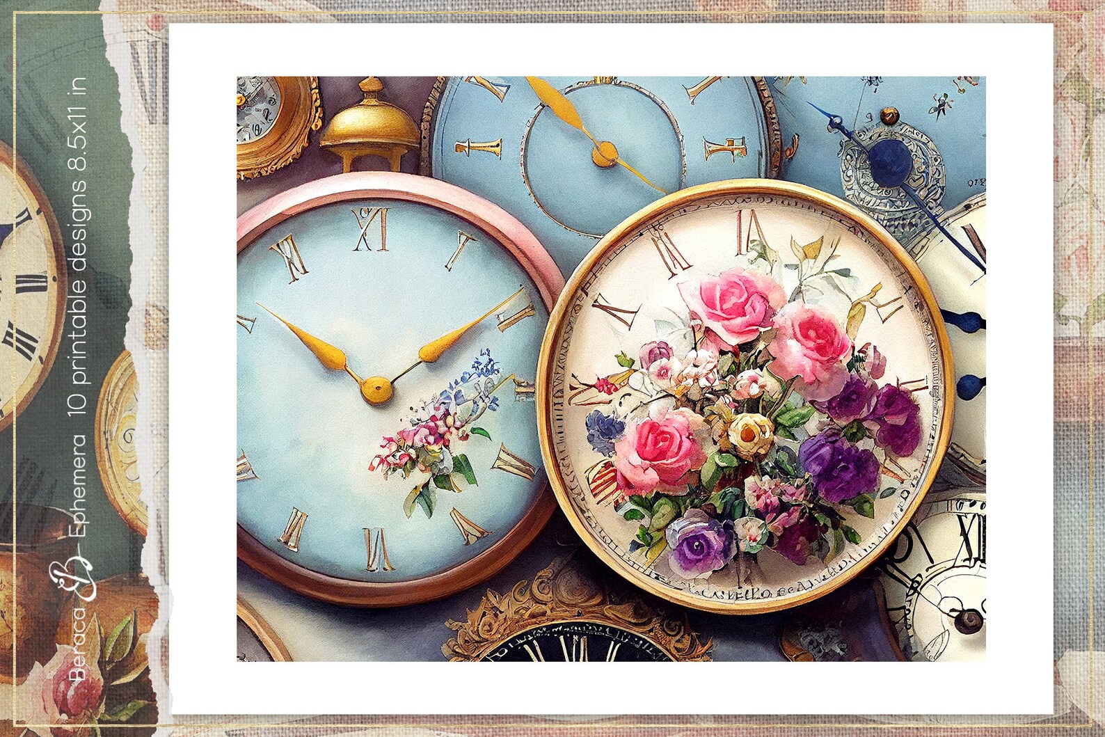 Vintage Clocks Digital Paper, Printable Paper, Victorian Clocks ...