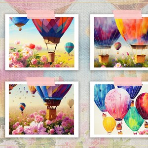 Hot Air Balloon Digital Paper, Printable Paper, Pink Floral Background ...