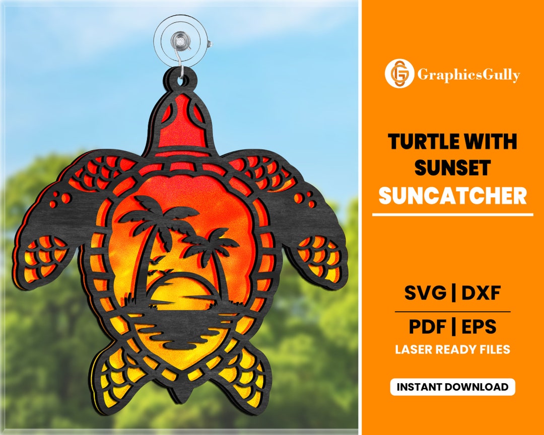 Sea Sunset With Turtle Suncatcher Svg Turtle Sun Catcher Window ...