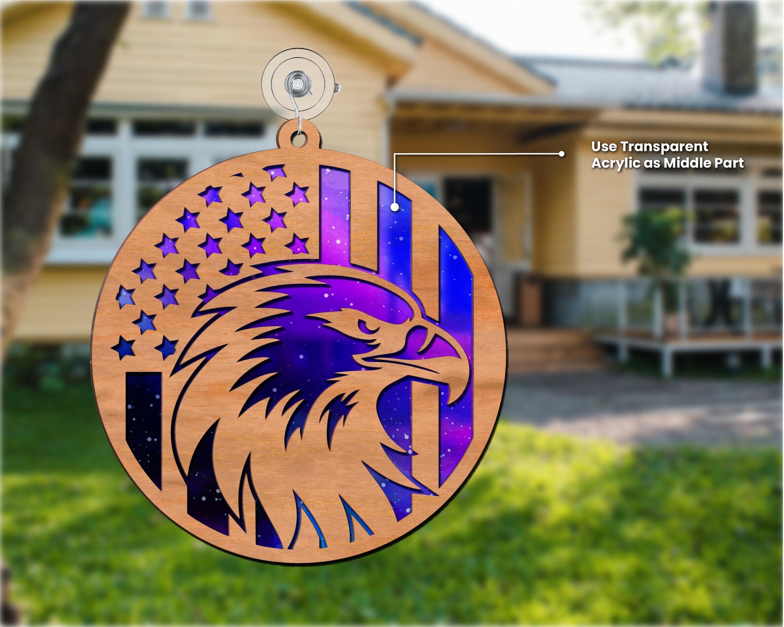 Eagle US Flag Suncatcher | Eagle Round Shaped Wall Art, Window Ornament ...