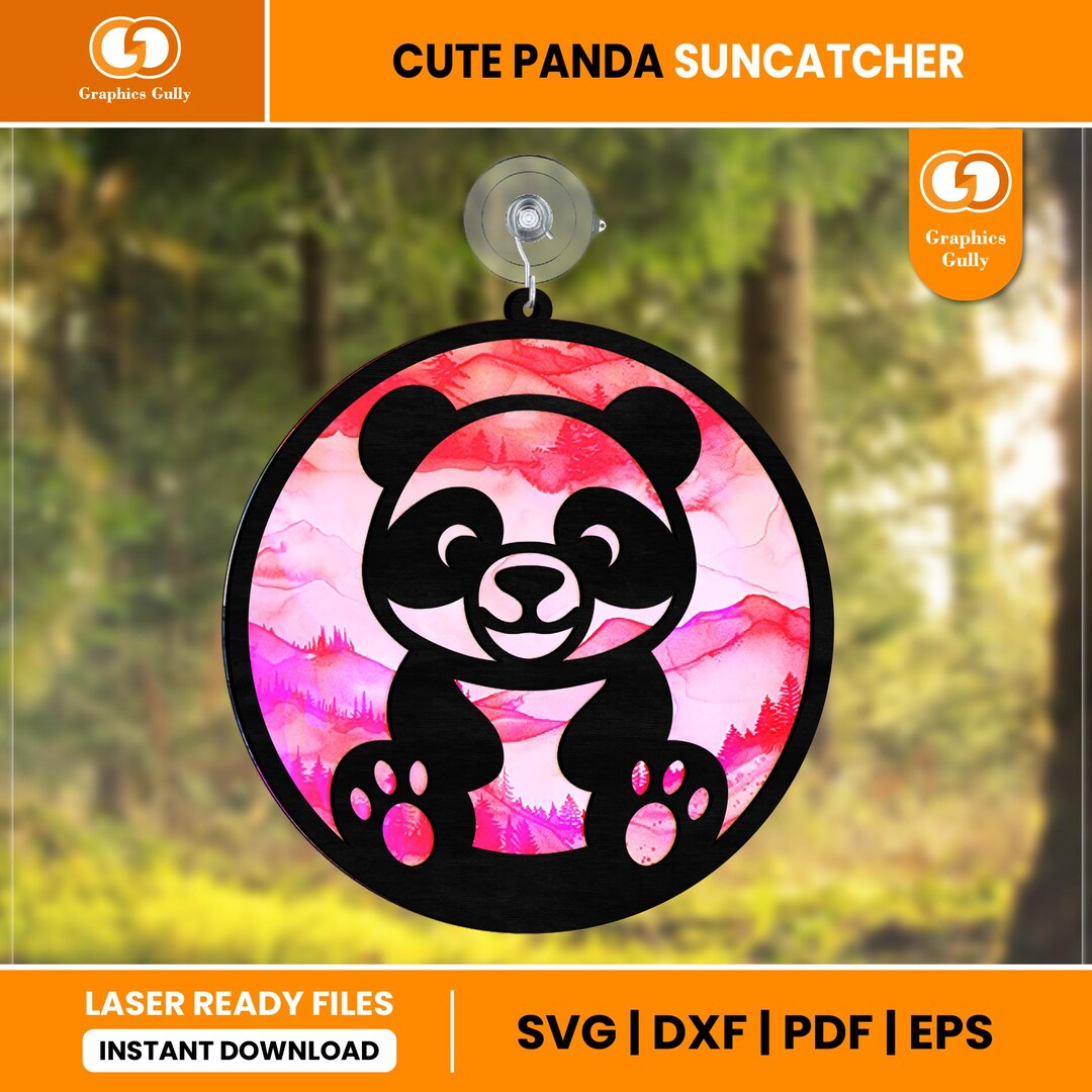 Baby Panda Suncatcher Svg | Laser Cut Garden Ornament (pdf, Svg, Dxf ...