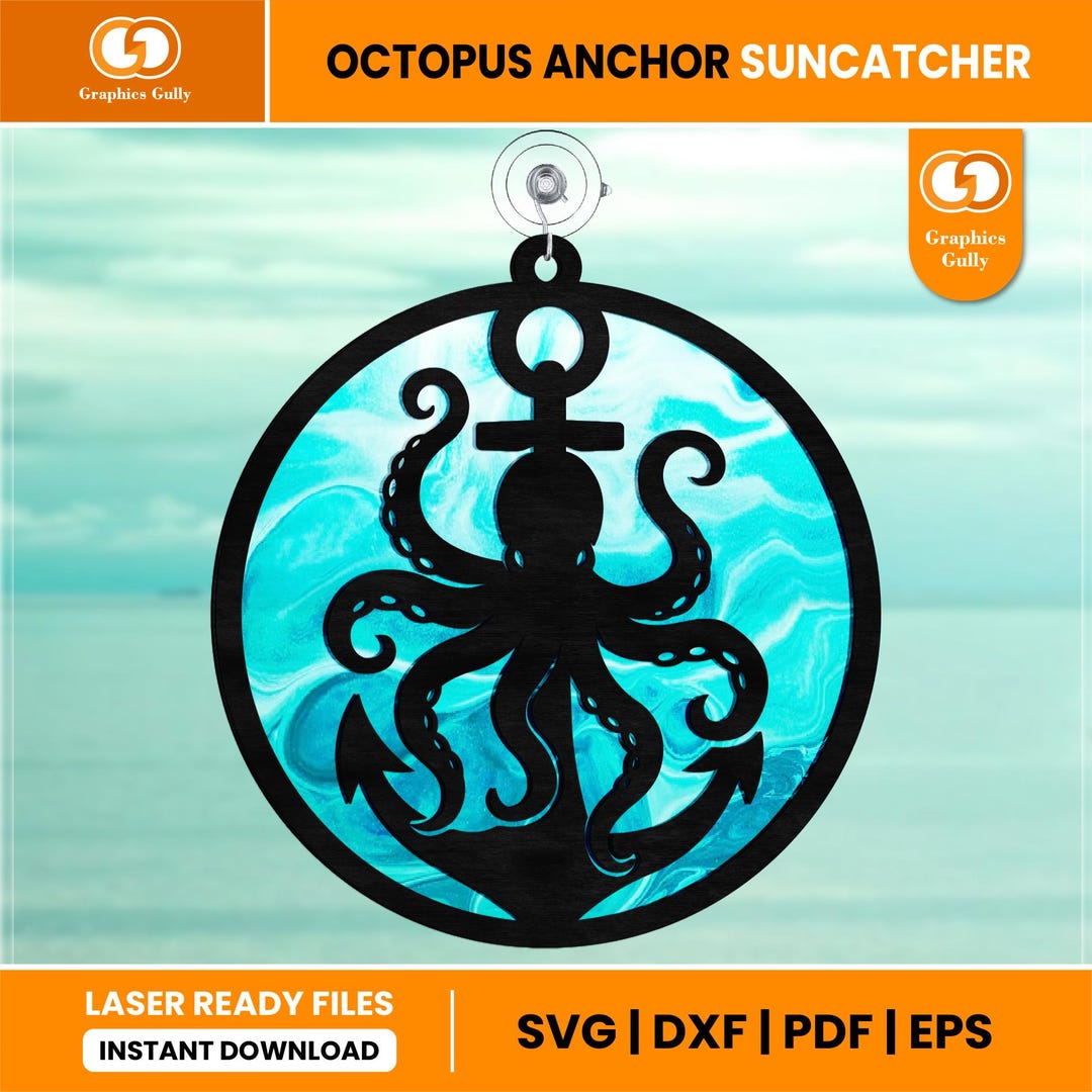 Octopus Anchor Suncatcher Svg | Octopus Laser Suncatcher | Beach Themed ...