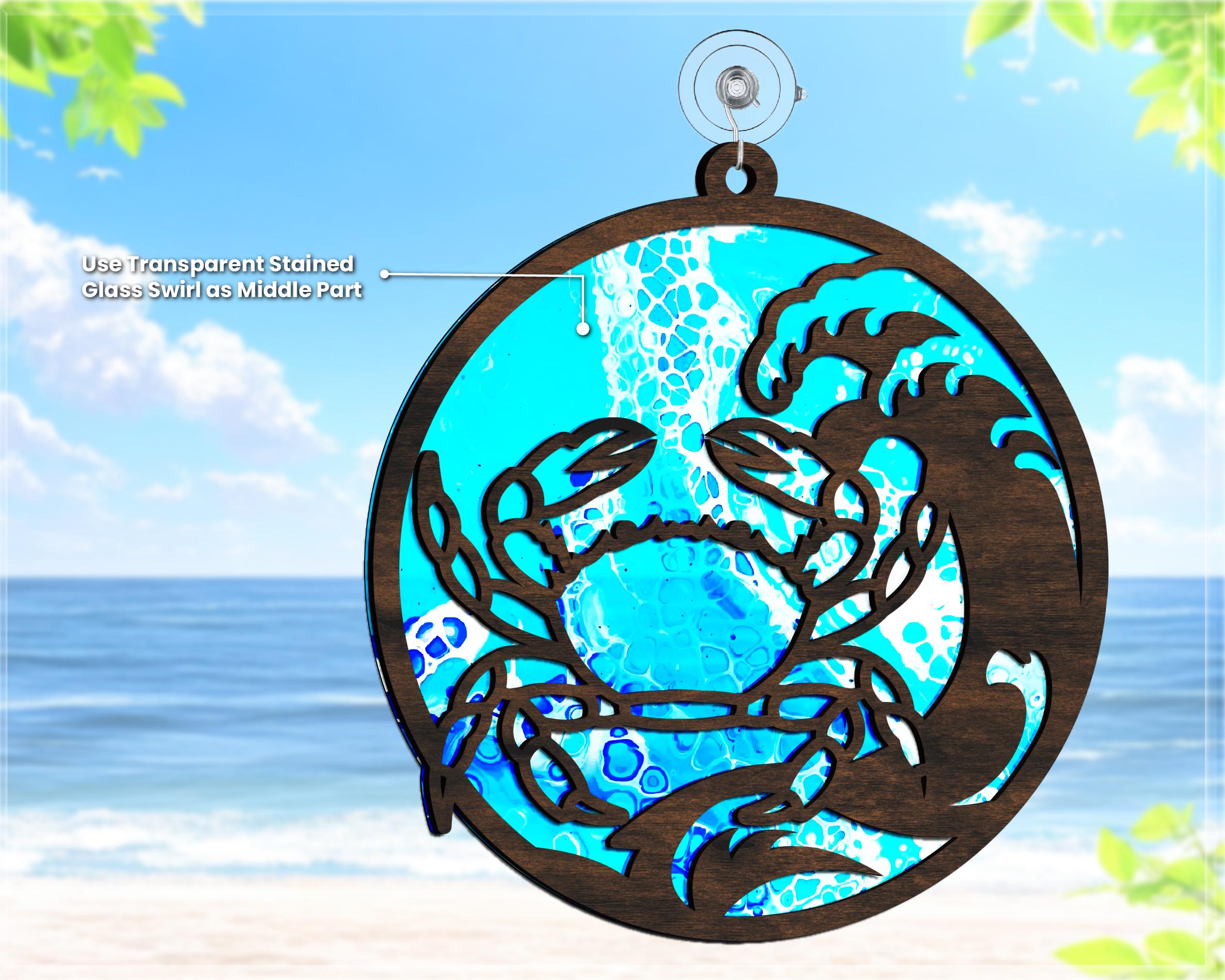 Sea Wave Crab Suncatcher Svg | Turtle Laser Suncatcher | Beach Themed ...