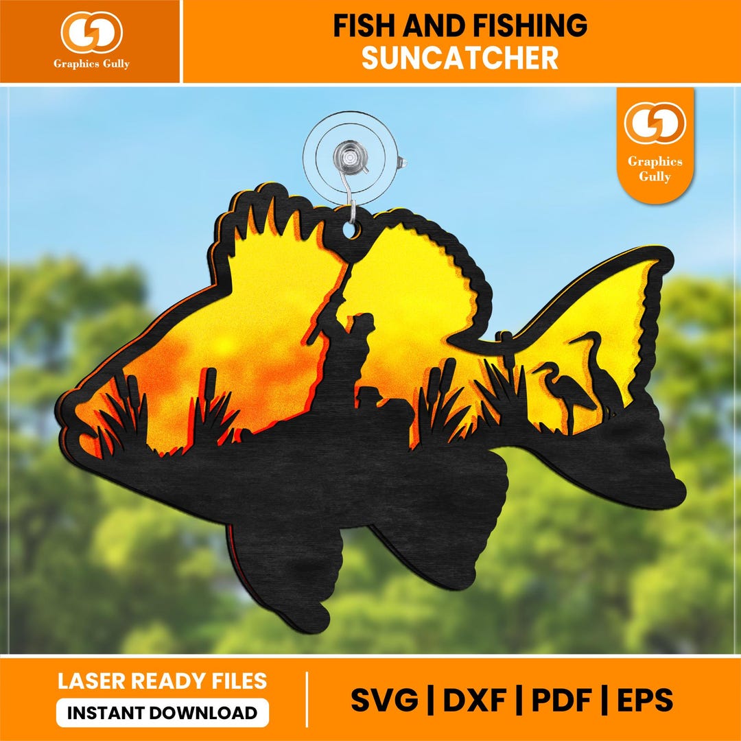 Crappie Fish and Fishing Suncatcher Svg | Window, Garden Ornament ...