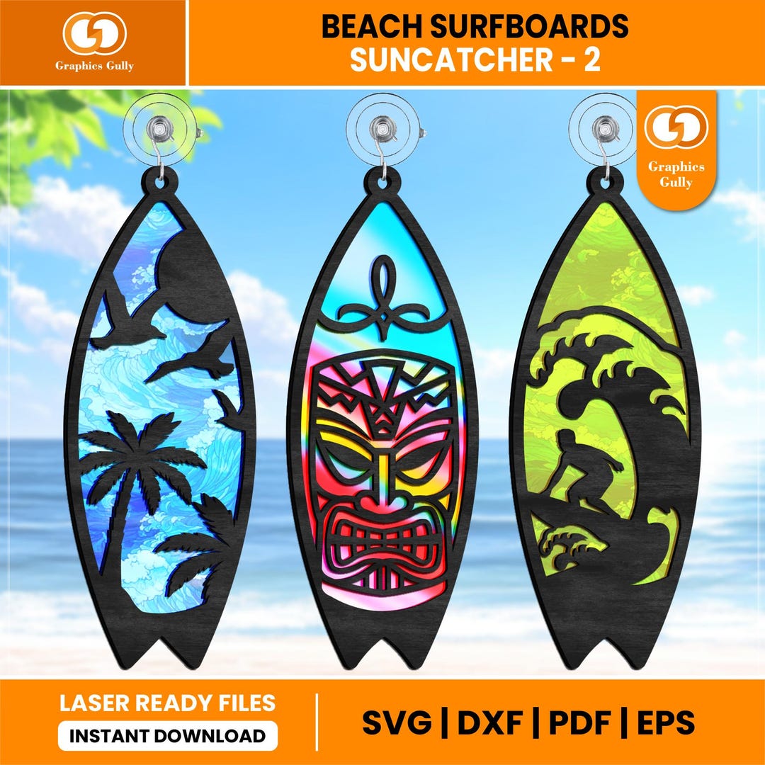 Beach Surfboards Suncatcher - 2 | Surfboard Laser Cut Sun Catcher File ...