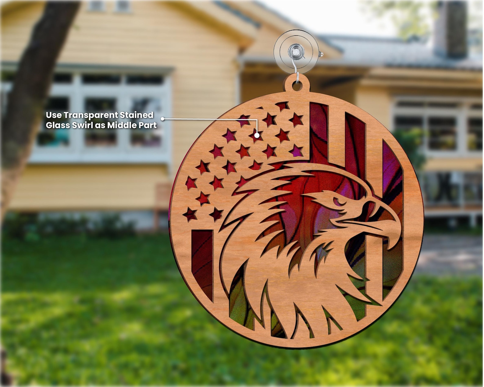 Eagle US Flag Suncatcher | Eagle Round Shaped Wall Art, Window Ornament ...
