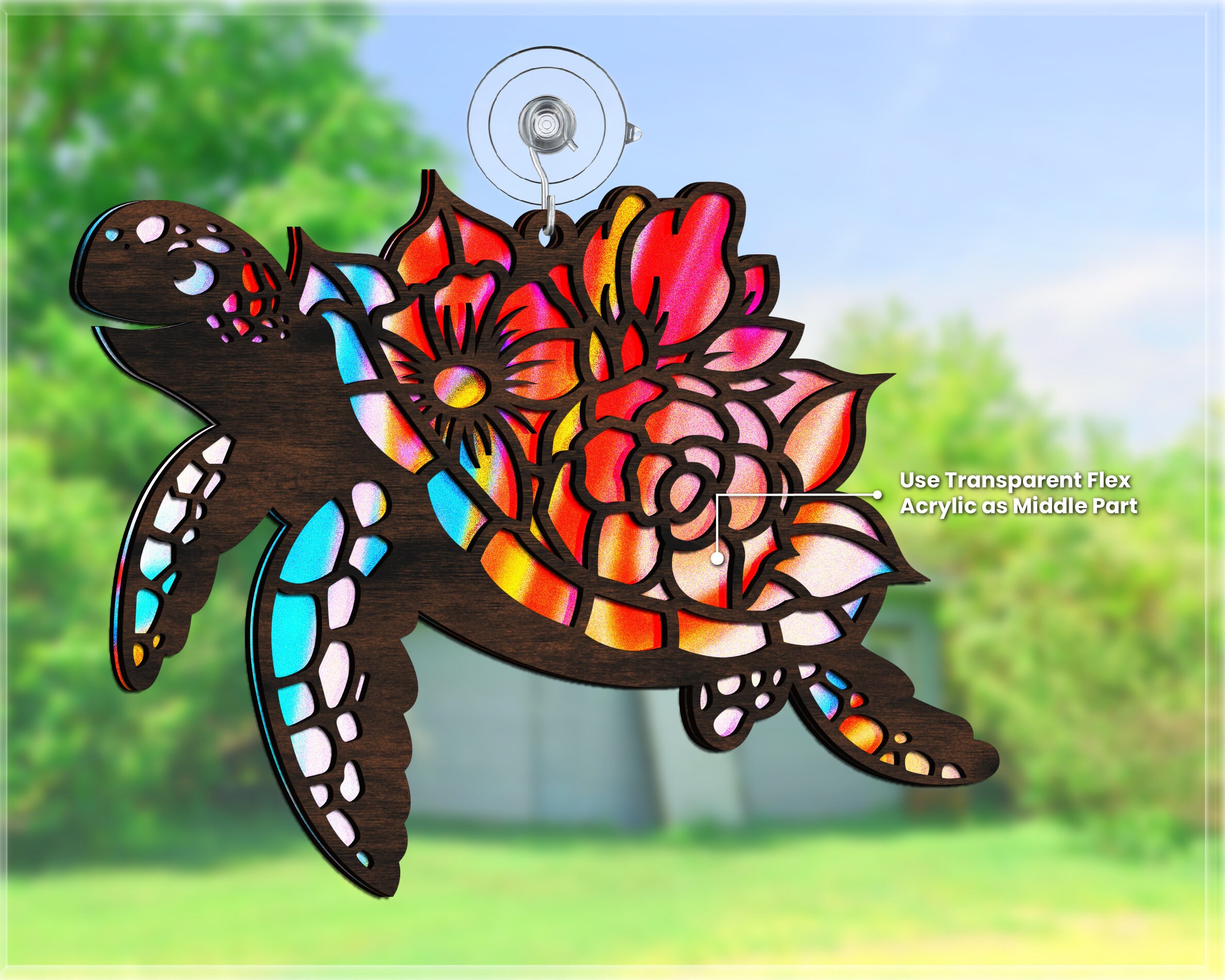 Floral Sea Turtle Suncatcher Svg Flower Turtle Laser Sun - Etsy