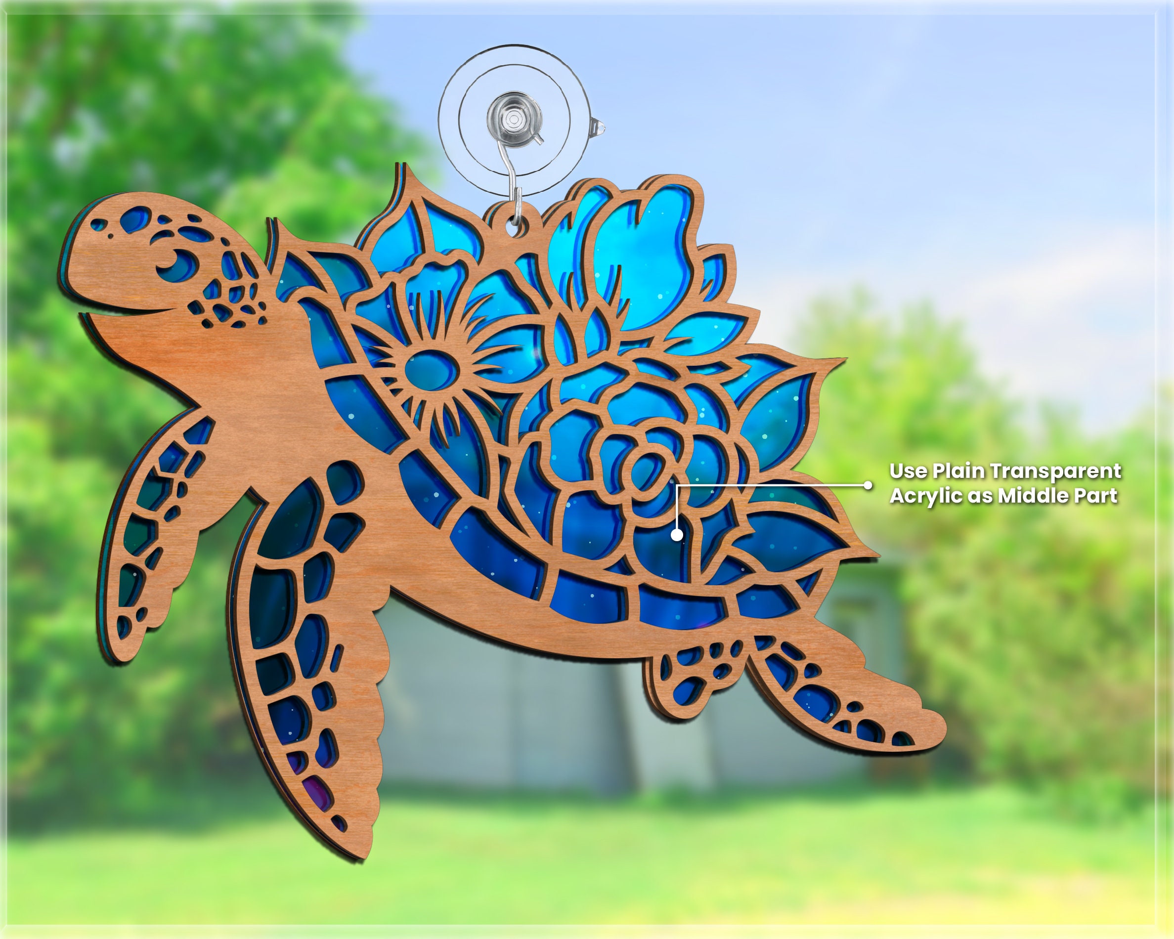 Floral Sea Turtle Suncatcher Svg Flower Turtle Laser Sun - Etsy