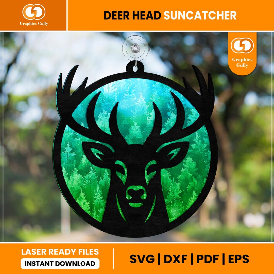 Deer Head Suncatcher Svg | Forest Animal Sun Catcher Window, Garden ...