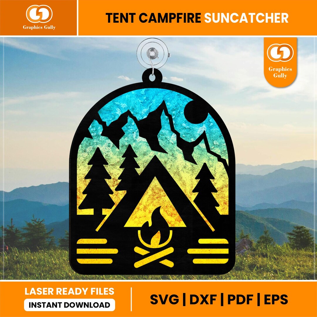 Tent Campfire Suncatcher Svg | Tent Camping Suncatcher, Garden Ornament ...