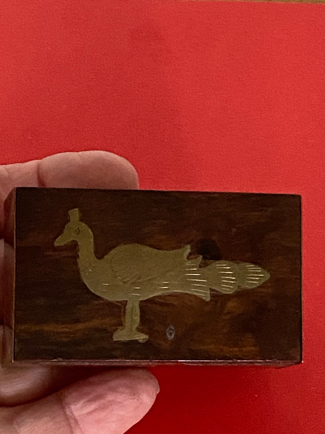 Antique Small Wooden Table Top Snuff Box With Brass Pheasant/peacock ...
