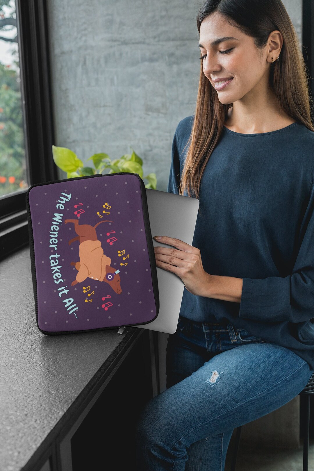 Singing Dachshund Illustration Laptop Sleeve | the Wiener Takes It All ...