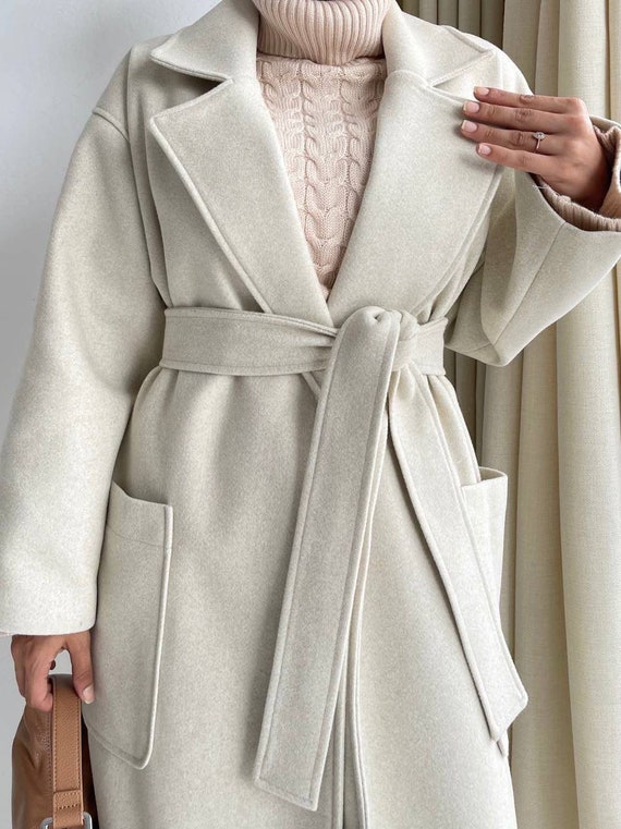 Beige Off-white Wool Coat Wool Coat Tweed Coat Fitted Coat - Etsy