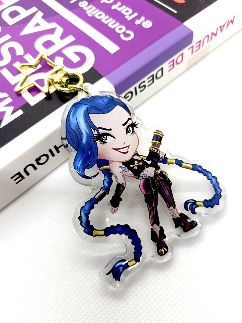 Keychain Jinx ARCANE Chibi Metal Acrylic Plastic Skin League of Legends ...